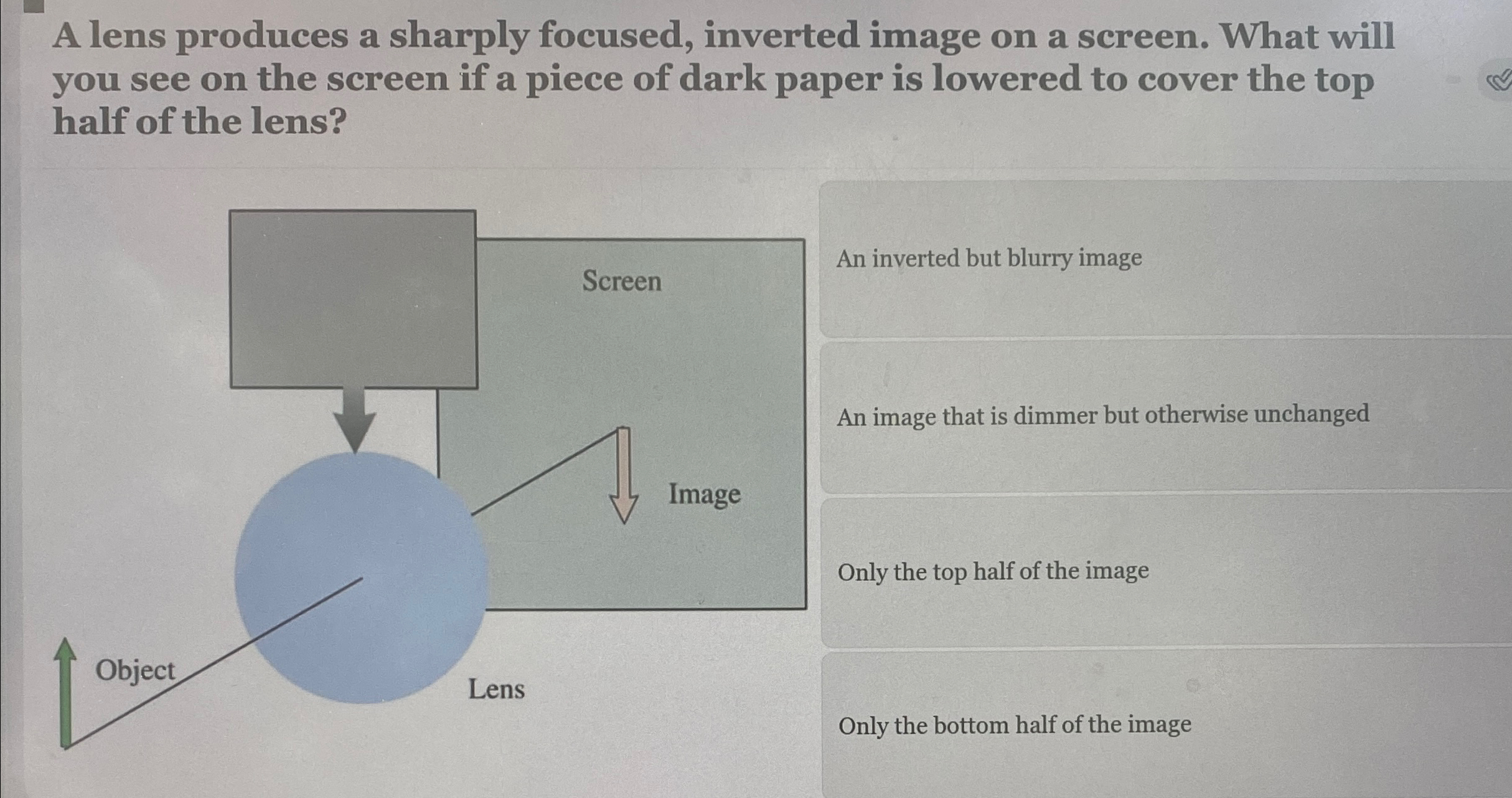 Solved A lens produces a sharply focused, inverted image on | Chegg.com