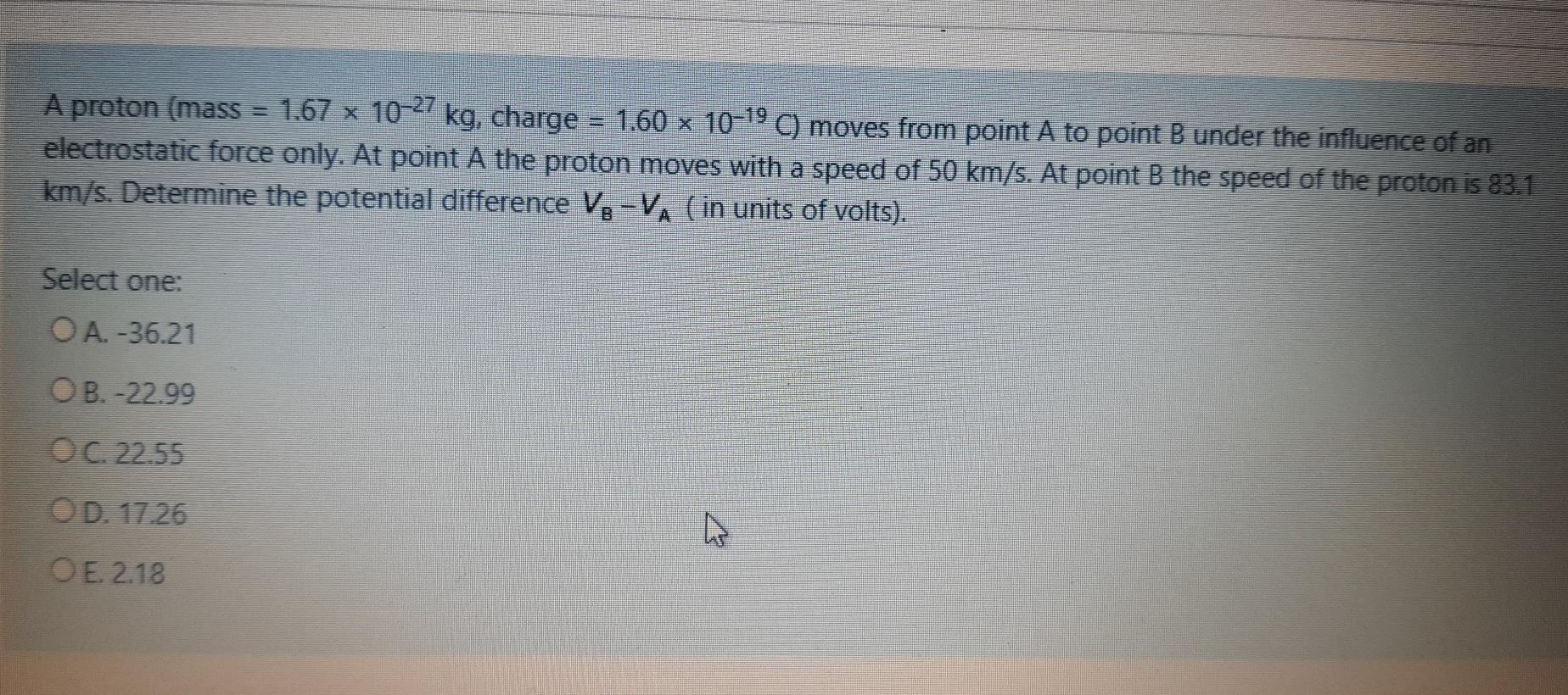 Solved A proton (mass = 1.67 x 10-27 kg, charge = 1.60 x | Chegg.com