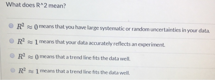 Solved What does R^2 mean? R~ means that you have large | Chegg.com