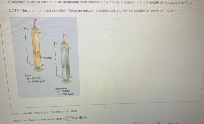 Solved Consider the brass strut and the aluminum strut shown | Chegg.com