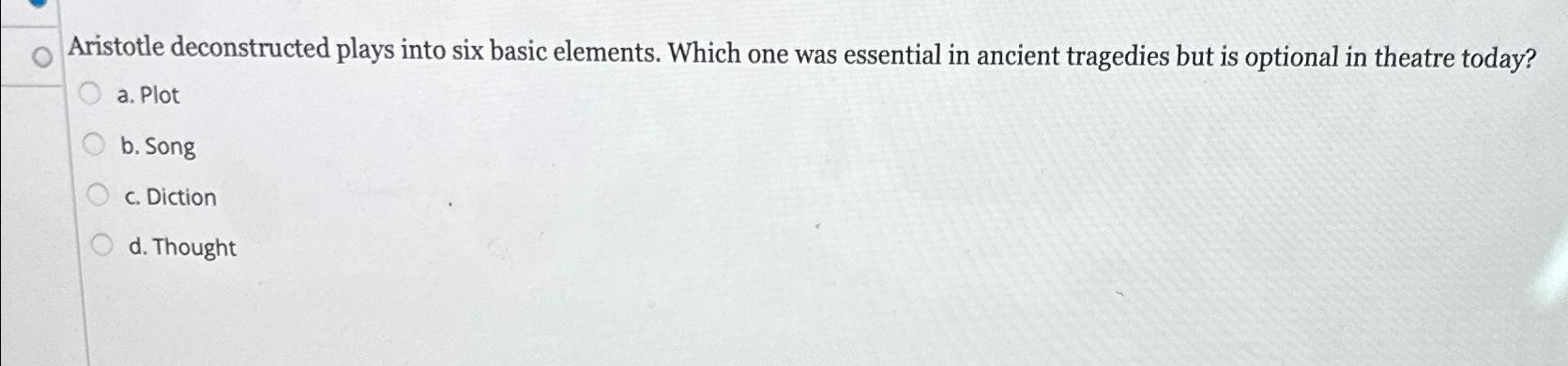 Solved Aristotle deconstructed plays into six basic | Chegg.com