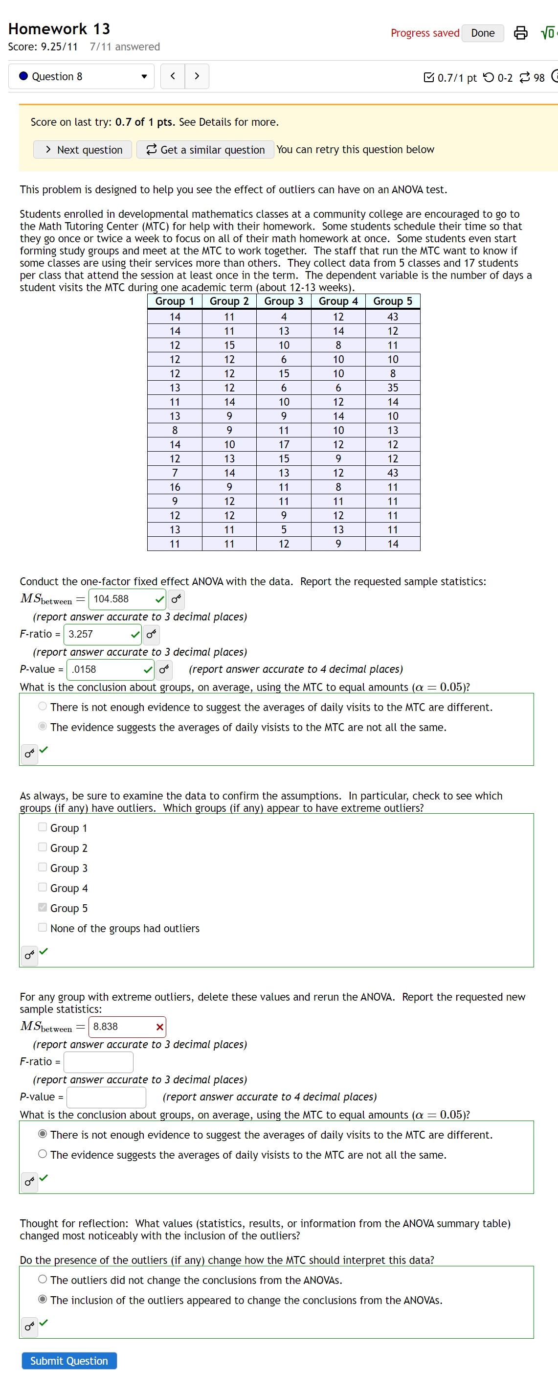 Solved For any group with extreme outliers, delete these | Chegg.com