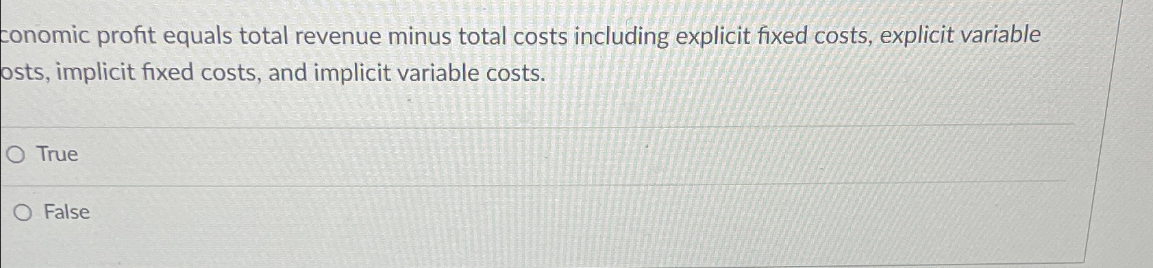 Solved Economic profit equals total revenue minus total | Chegg.com