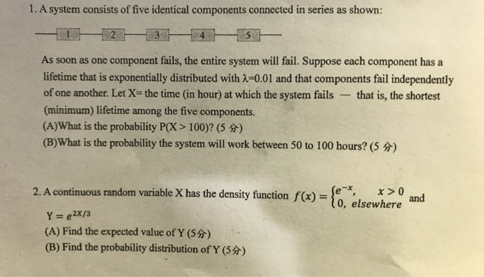 Solved 1. A system consists of five identical components | Chegg.com