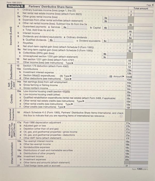 Form 1065(2021)Form 1005 (porr) Analysis of Net | Chegg.com