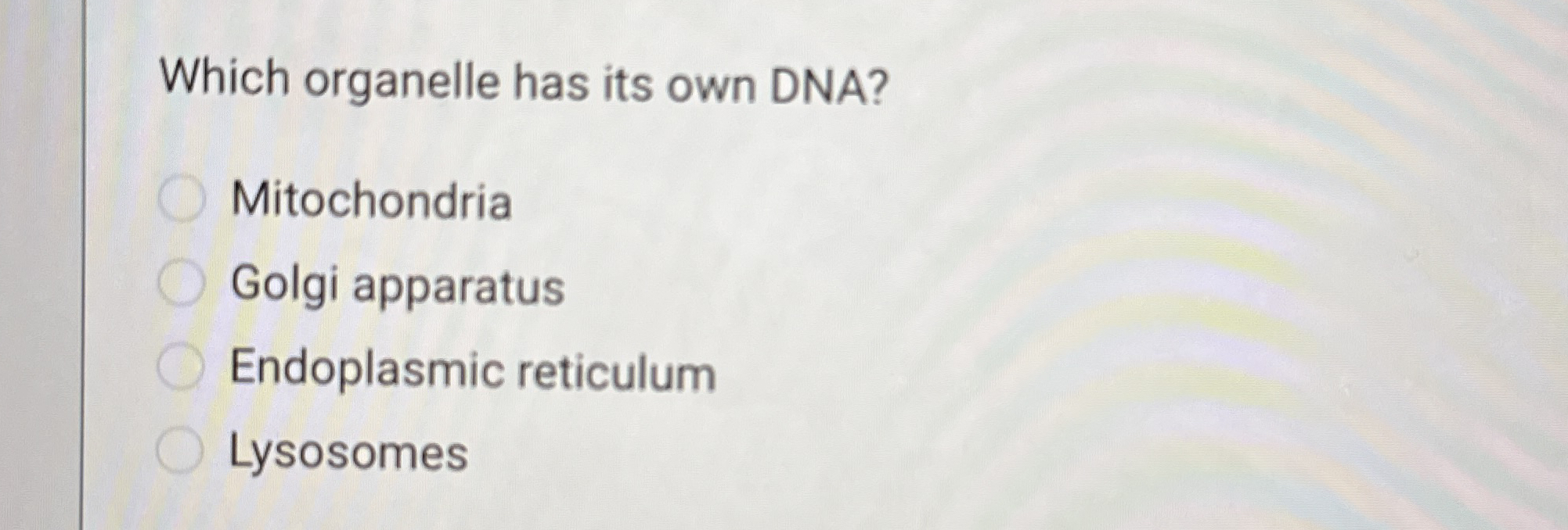 Solved Which organelle has its own DNA?MitochondriaGolgi | Chegg.com
