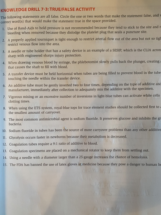 KNOWLEDGE DRILL 7-3:TRUE/FALSE ACTIVITY The following | Chegg.com