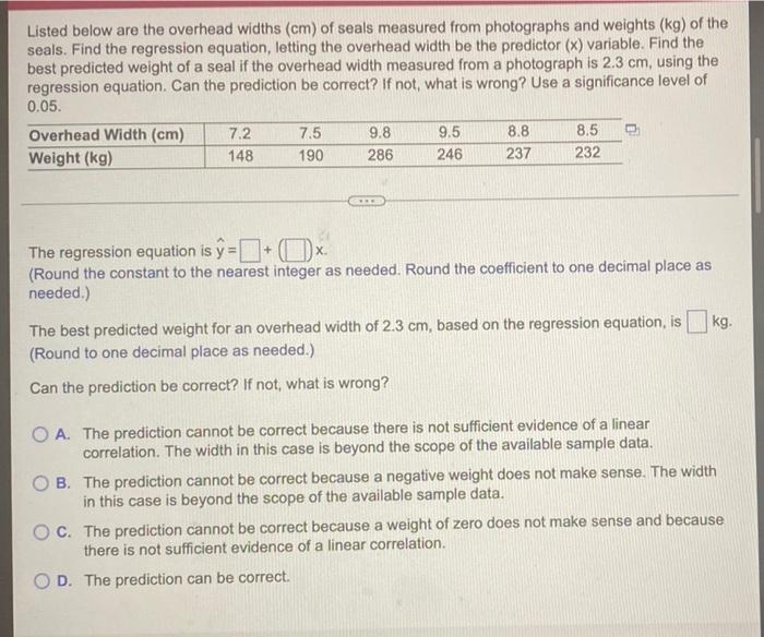 Solved Listed below are the overhead widths (cm) of seals | Chegg.com