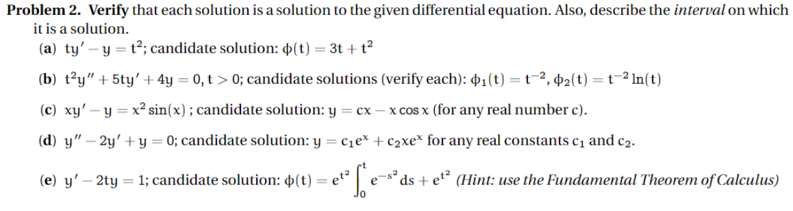Solved problems c and d please! verify that each solution is | Chegg.com Solved problems c and d please! verify that each solution is | Chegg.com