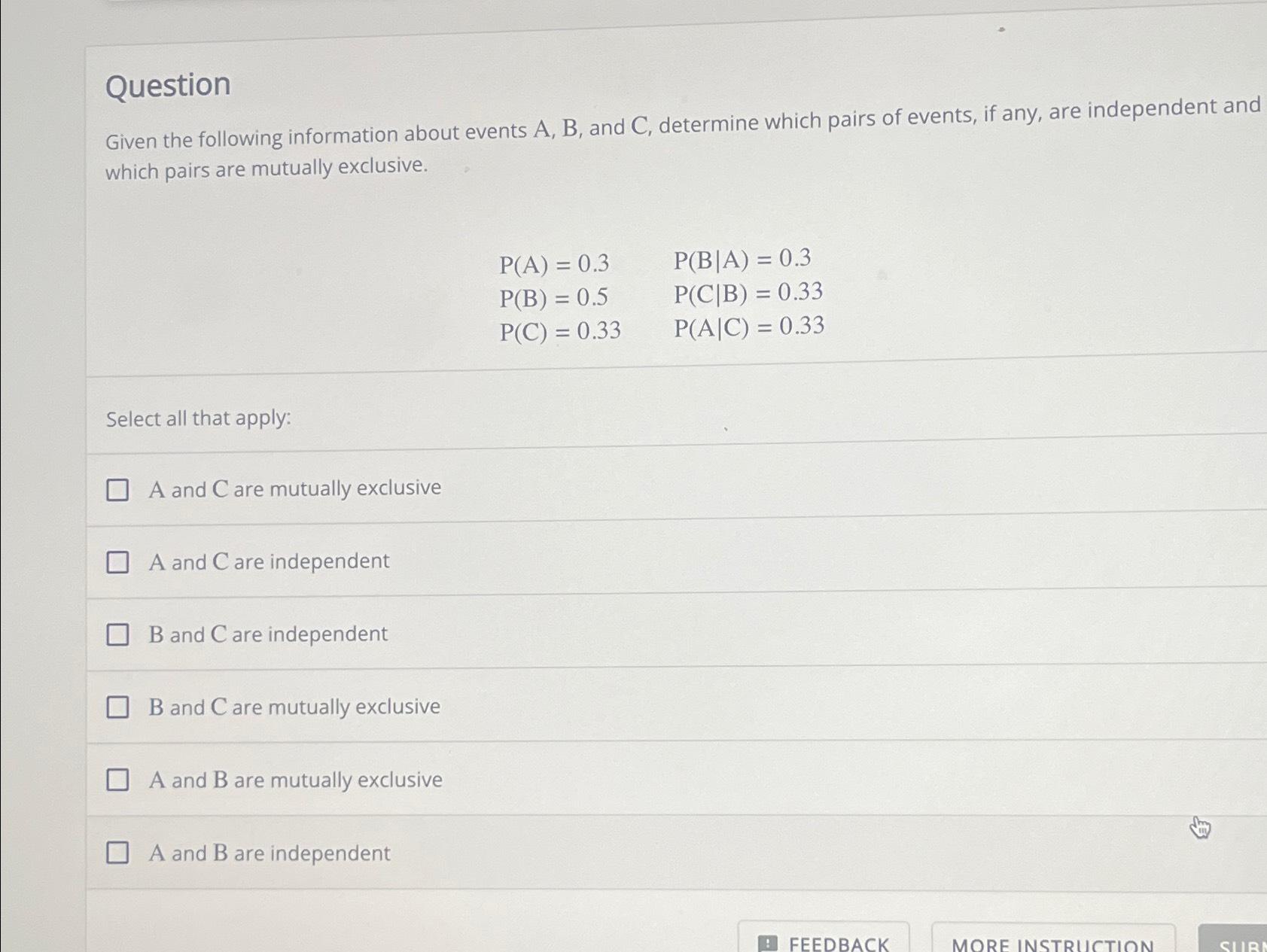 Solved QuestionGiven the following information about events | Chegg.com