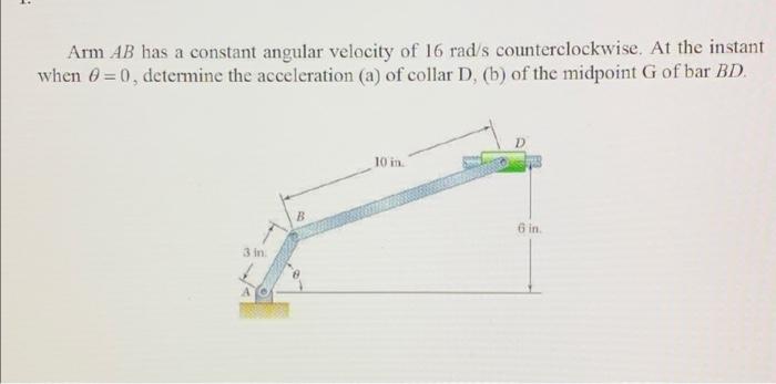 Solved Arm AB has a constant angular velocity of 16rad/s | Chegg.com