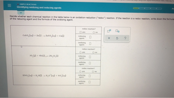 Solved O SIMPLE REACTIONS Identifying oxidizing and reducing | Chegg.com