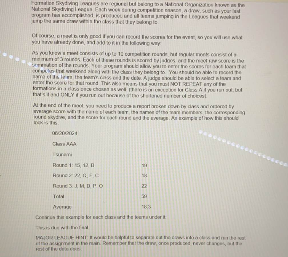 Solved IN JAVA. Formation Skydiving Leagues are regional but | Chegg.com