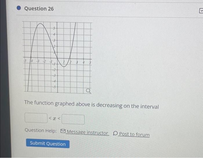 Solved Question 26 The function graphed above is decreasing | Chegg.com