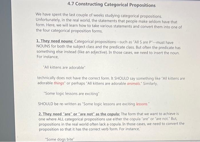 Standard Form Categorical Sentences In this week's | Chegg.com