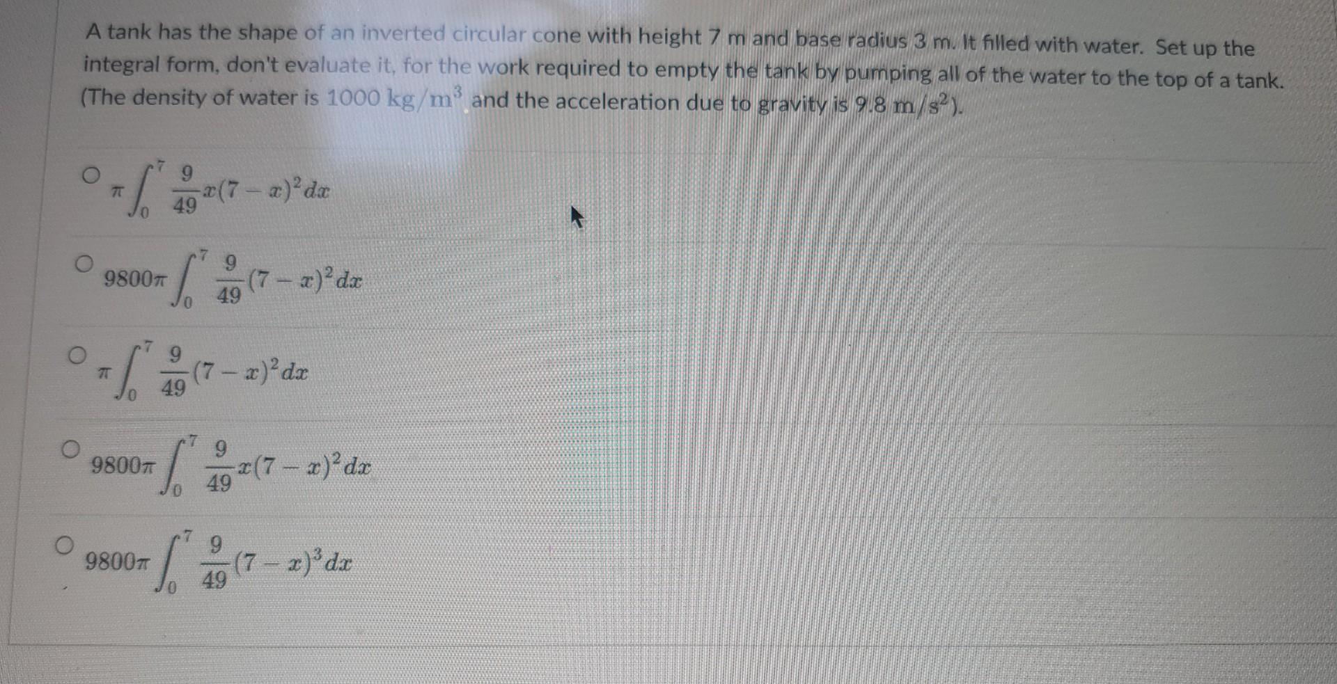 Solved A tank has the shape of an inverted circular cone | Chegg.com
