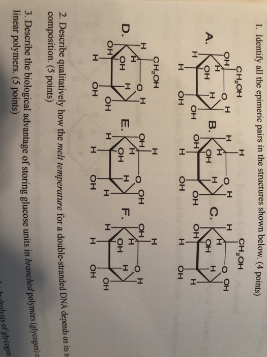 Solved 1. Identify all the epimeric pairs in the structures | Chegg.com