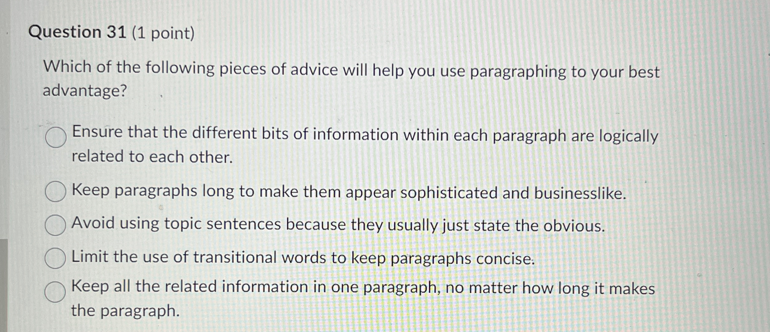 Solved Question 31 (1 ﻿point)Which of the following pieces | Chegg.com