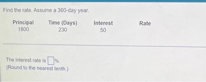 Solved Find the rate. Assume a 360-day year. The interest | Chegg.com
