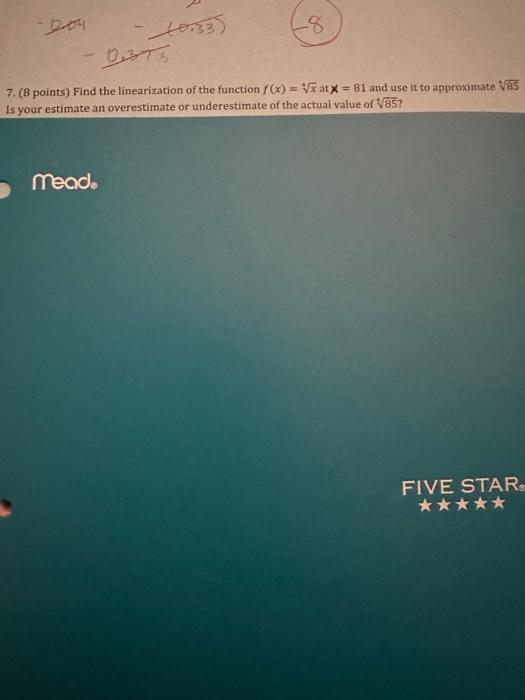 Solved 7. (8 points) Find the linearization of the function | Chegg.com
