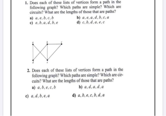 1. Does each of these lists of vertices form a path | Chegg.com