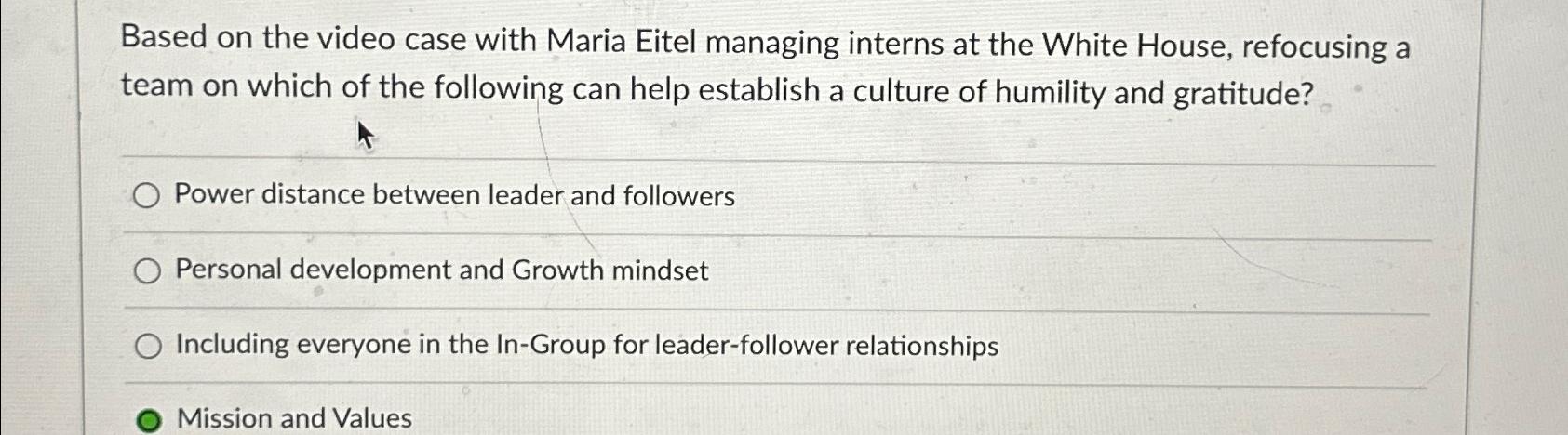 Solved Based on the video case with Maria Eitel managing | Chegg.com