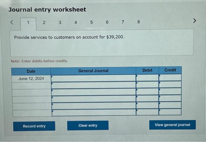 Solved Journal entry worksheet Provide services to customers | Chegg.com