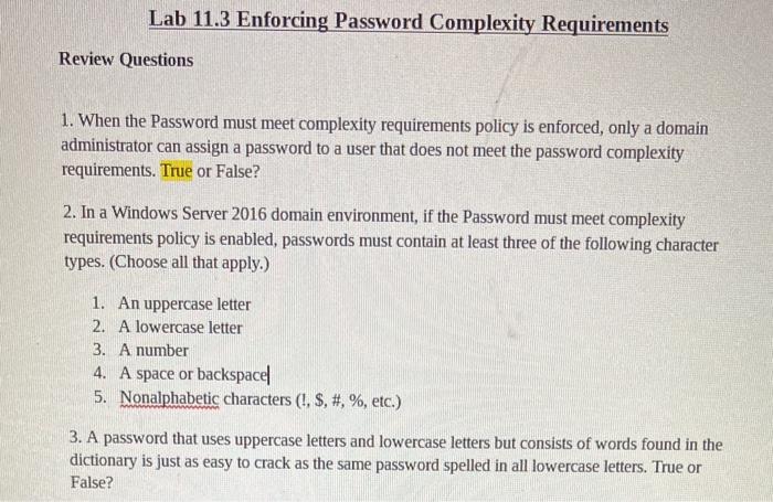 Solved Lab 11.3 Enforcing Password Complexity Requirements | Chegg.com