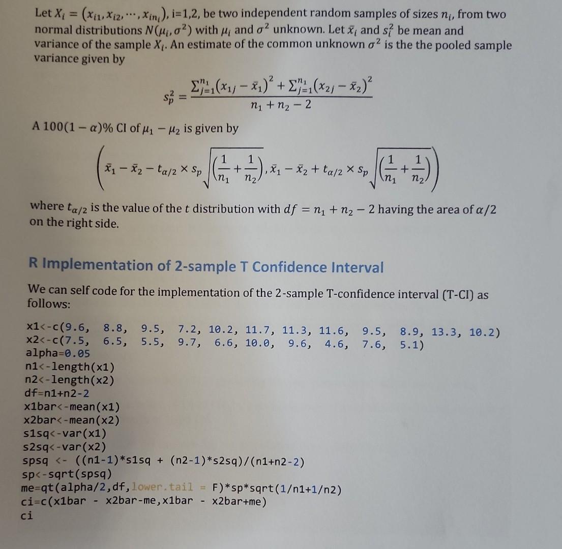 Solved Let Xi=(xi1,xi2,⋯,xini),i=1,2, be two independent | Chegg.com
