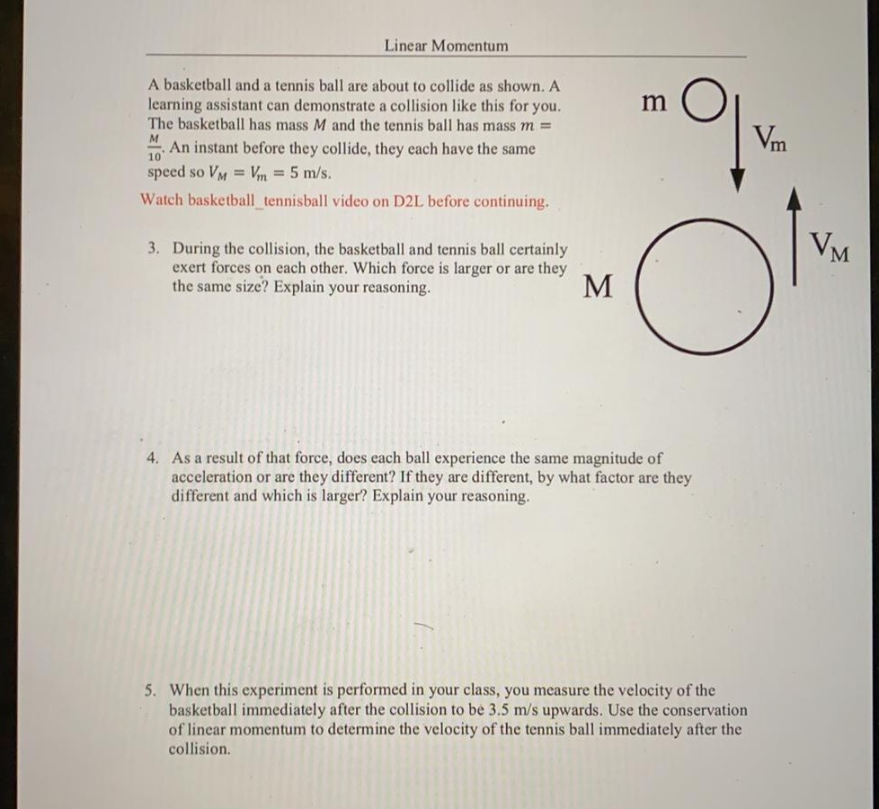 Solved Linear Momentum m A basketball and a tennis ball are | Chegg.com