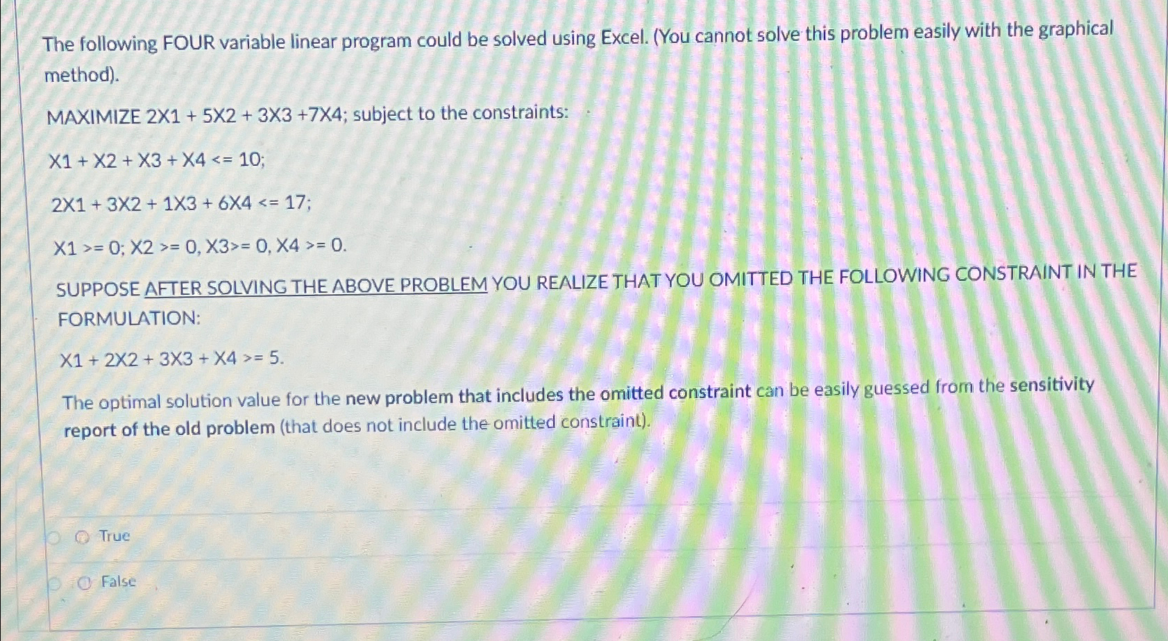 Solved The following FOUR variable linear program could be | Chegg.com
