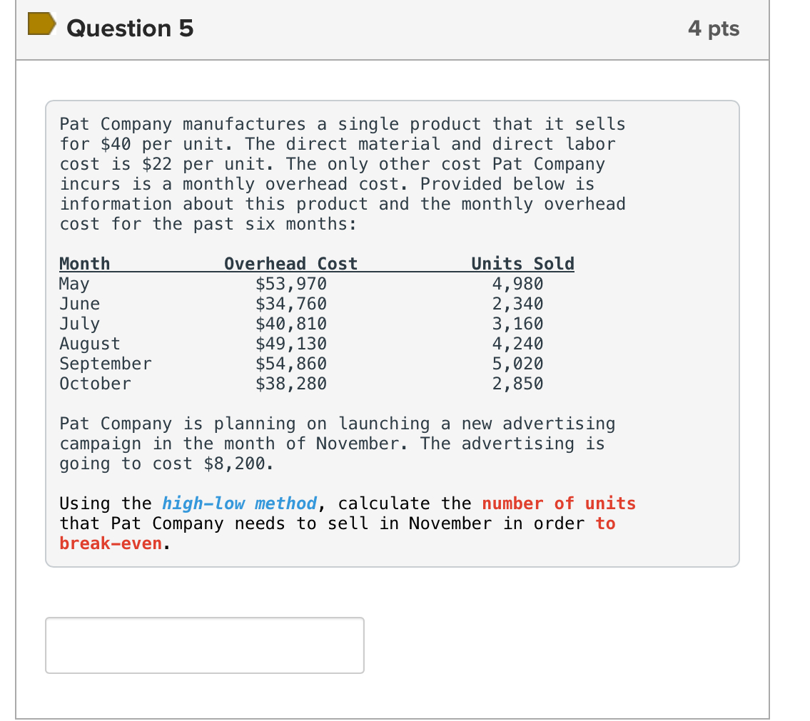 Solved Pat Company manufactures a single product that it | Chegg.com