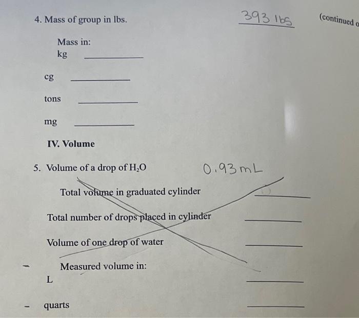Solved 4. Mass of group in lbs. Mass in: kg cg tons mg | Chegg.com