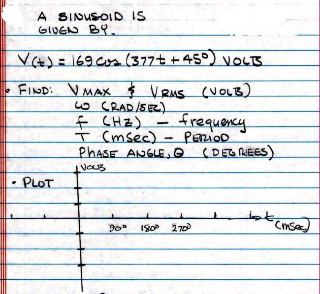 Solved V(t)=169 cos(377+45 degree) VOLB FIND: Vmax 1/3 VRMS | Chegg.com