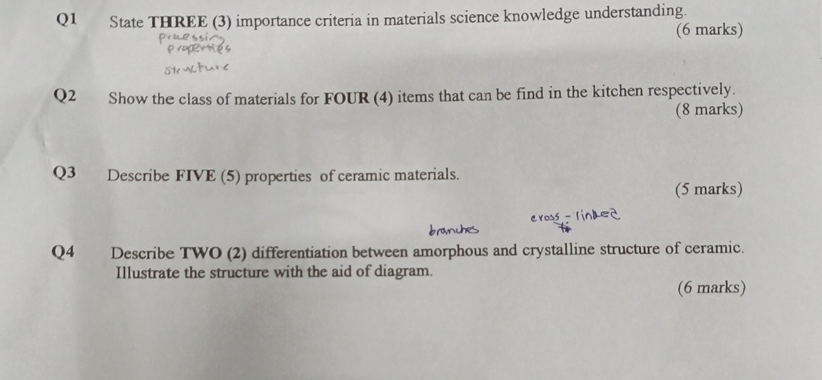 Solved Q1 ﻿State THREE (3) ﻿importance criteria in materials | Chegg.com