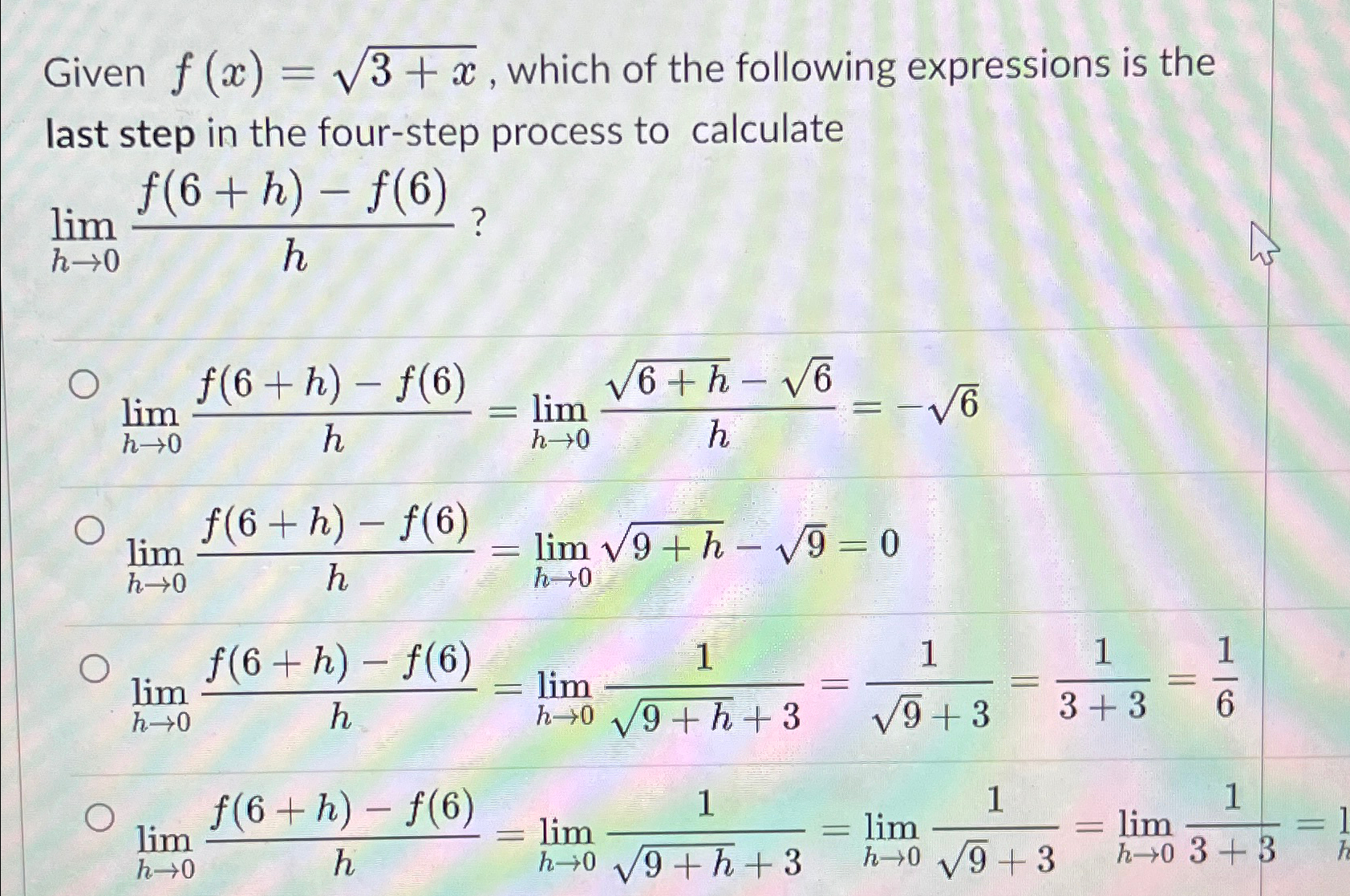 Solved Given f(x)=3+x2, ﻿which of the following expressions | Chegg.com