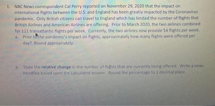 Solved 1. NBC News correspondent Cal Perry reported on | Chegg.com