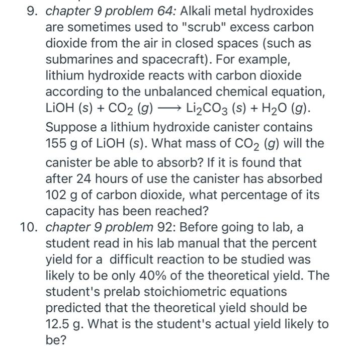 Solved 9. chapter 9 problem 64: Alkali metal hydroxides are | Chegg.com
