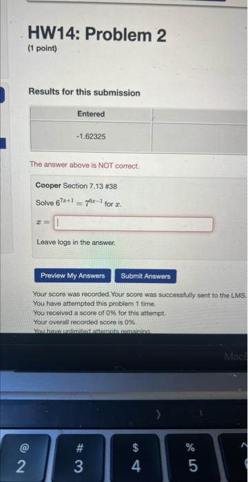 Solved HW14: Problem 2 (1 point) Results for this submission | Chegg.com