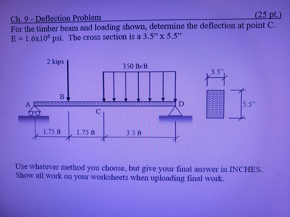 Solved Ch. 9 - Deflection Problem (25 pt.) For the timber | Chegg.com