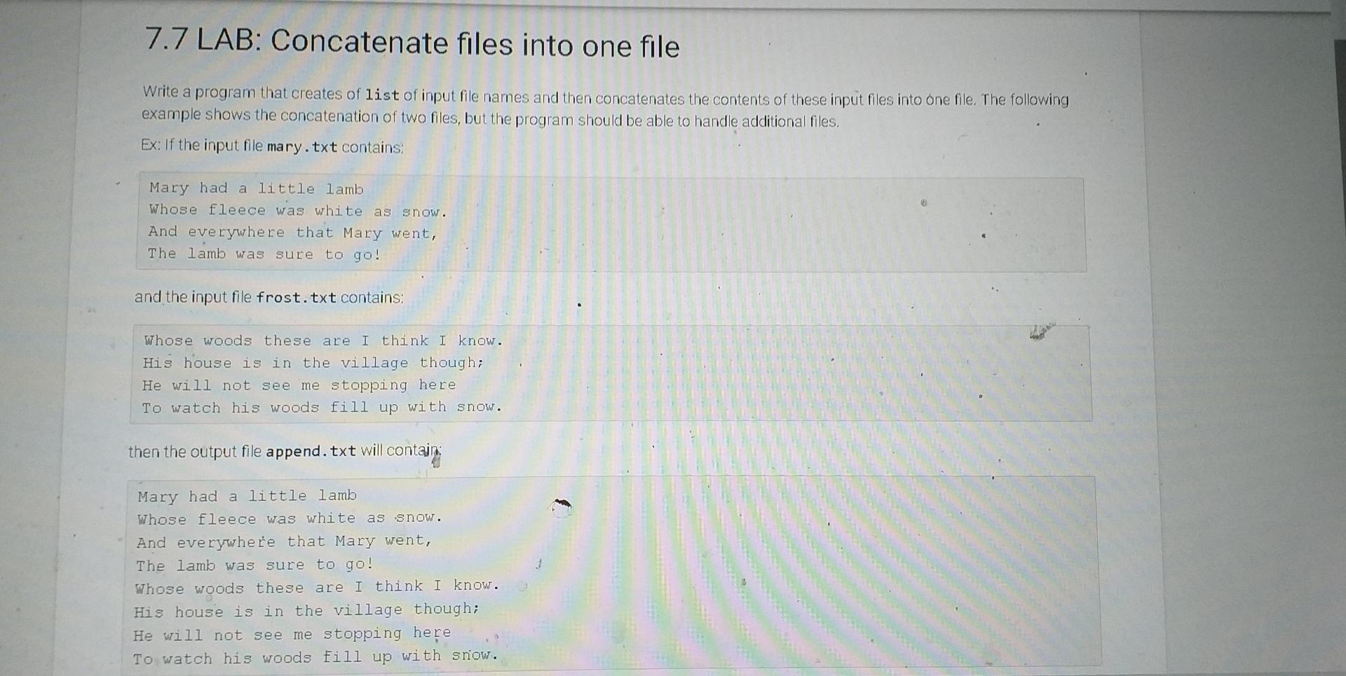 Solved 7 7 Lab Concatenate Files Into One File Write A