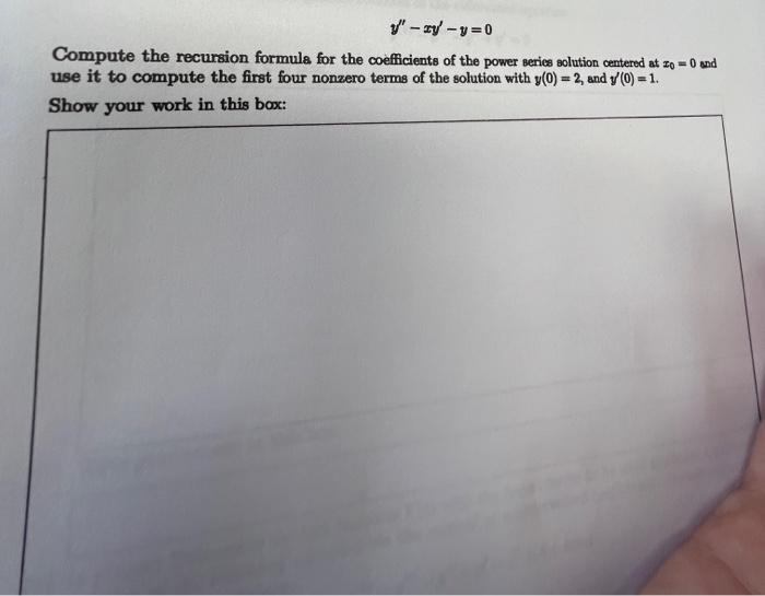 Solved y′′−xy′−y=0 Compute the recursion formula for the | Chegg.com
