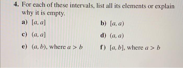 Solved 4. For each of these intervals, list all its elements | Chegg.com
