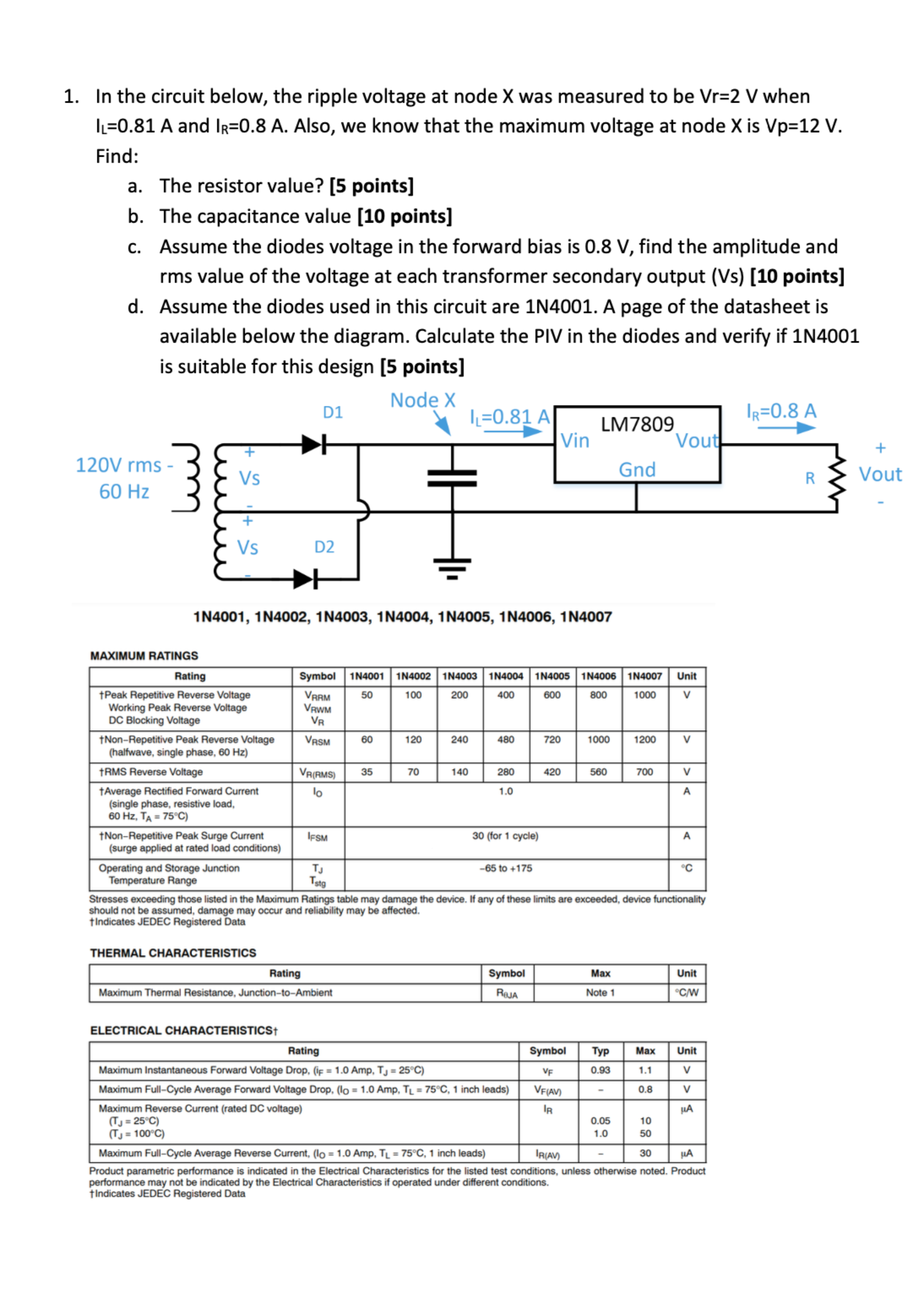 Solved In the circuit below, the ripple voltage at node x | Chegg.com