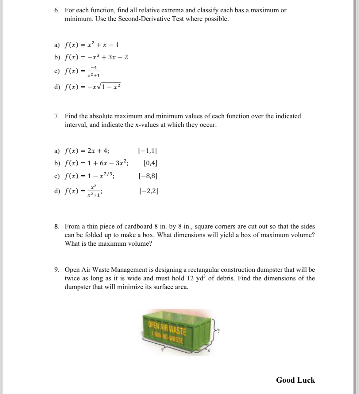 Solved For each function, find all relative extrema and | Chegg.com