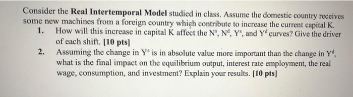 Solved Consider the Real Intertemporal Model studied in | Chegg.com
