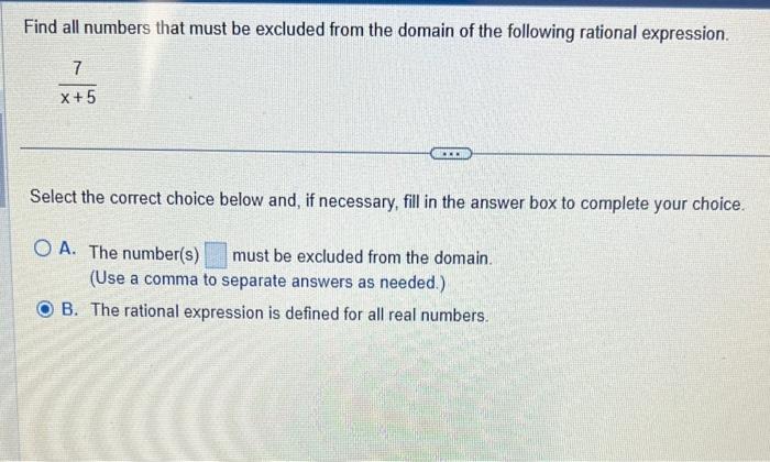 Solved Find all numbers that must be excluded from the | Chegg.com