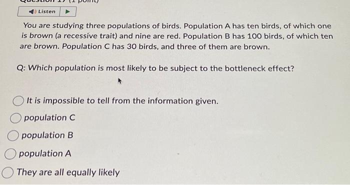Solved You are studying three populations of birds. | Chegg.com