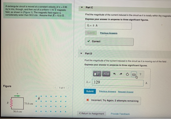 Solved Part C A rectangular circuit is moved at a constant | Chegg.com
