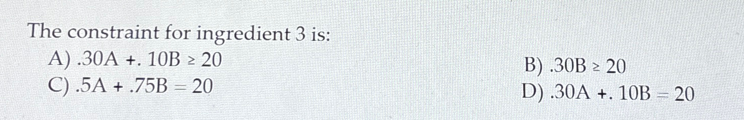 Solved The constraint for ingredient 3 | Chegg.com